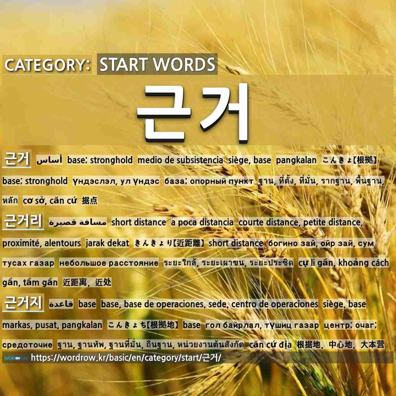 START WORDS[NO_LEVEL]: 근거: (1)A POCA DISTANCIA[근거리] (2)BASE, BASE DE ...