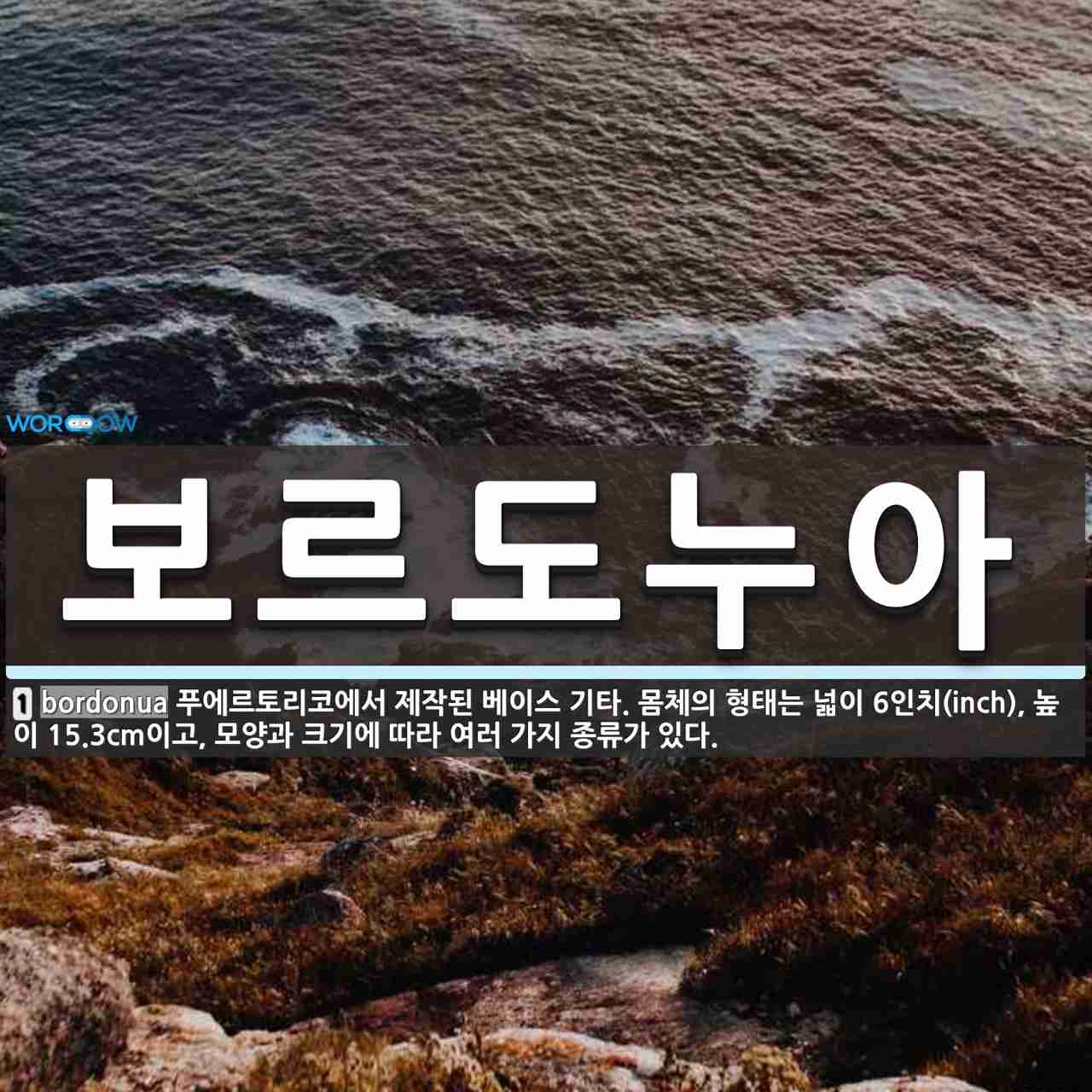 보르도누아 뜻: 푸에르토리코에서 제작된 베이스 기타. 몸체의 형태는 넓이 6인치(inch), 높이 15.3