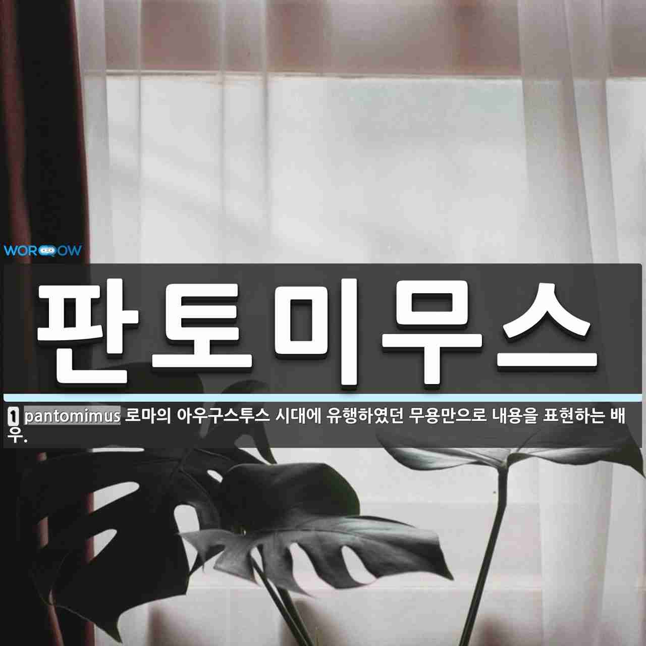 판토미무스 뜻: 로마의 아우구스투스 시대에 유행하였던 무용만으로 내용을 표현하는 배우.